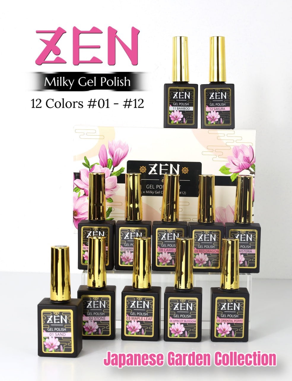 ZEN | Milky Gel Polish Japanese Garden Collection #01-#12 – Nailsjobs by Zurno